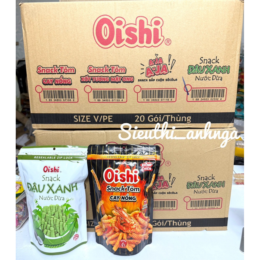 Thùng Snack Oishi Tôm cay nồng/Đậu xanh nước dừa 65g x 20 gói | Shopee ...