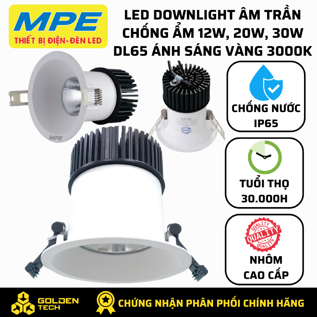 Đèn Led Downlight âm trần chống ẩm MPE 12W, 20W, 30W Ánh sáng vàng ...