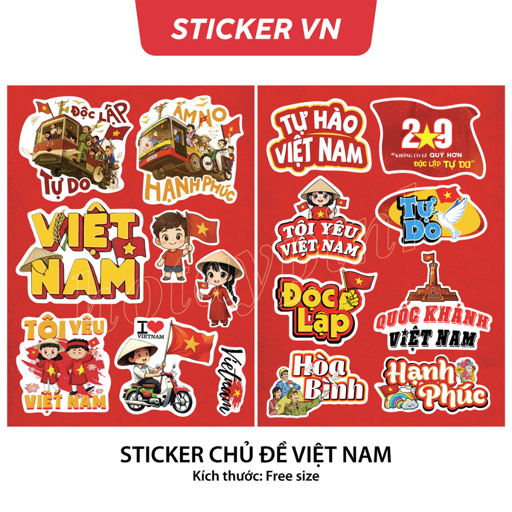Tem Sticker Việt Nam yêu nước, tem cờ Việt Nam mừng kỷ niệm Quốc Khánh ...