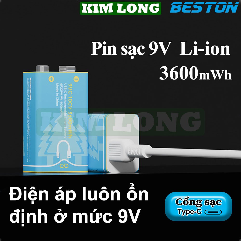 Pin sạc 9V BESTON,USB 9V,9VC-10CV,pin 9V Lithium(Li-ion),3600mWh(400mAh ...