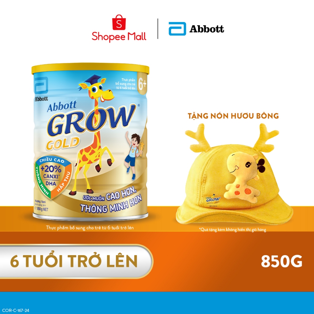 [KOL LIVE] [Tặng Nón hươu Grow] Sữa bột Abbott Grow 6+ 850g (Mẫu ngẫu nhiên) | Shopee Việt Nam