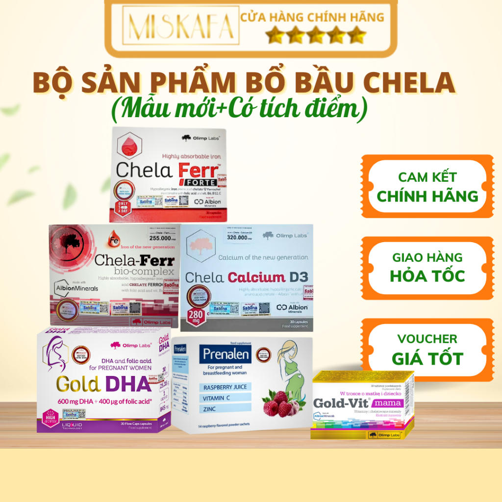 COMBO 5 VI CHẤT Cho Mẹ Bầu và Sau Sinh, Sắt Chela Ferr Forte, Canxi ...