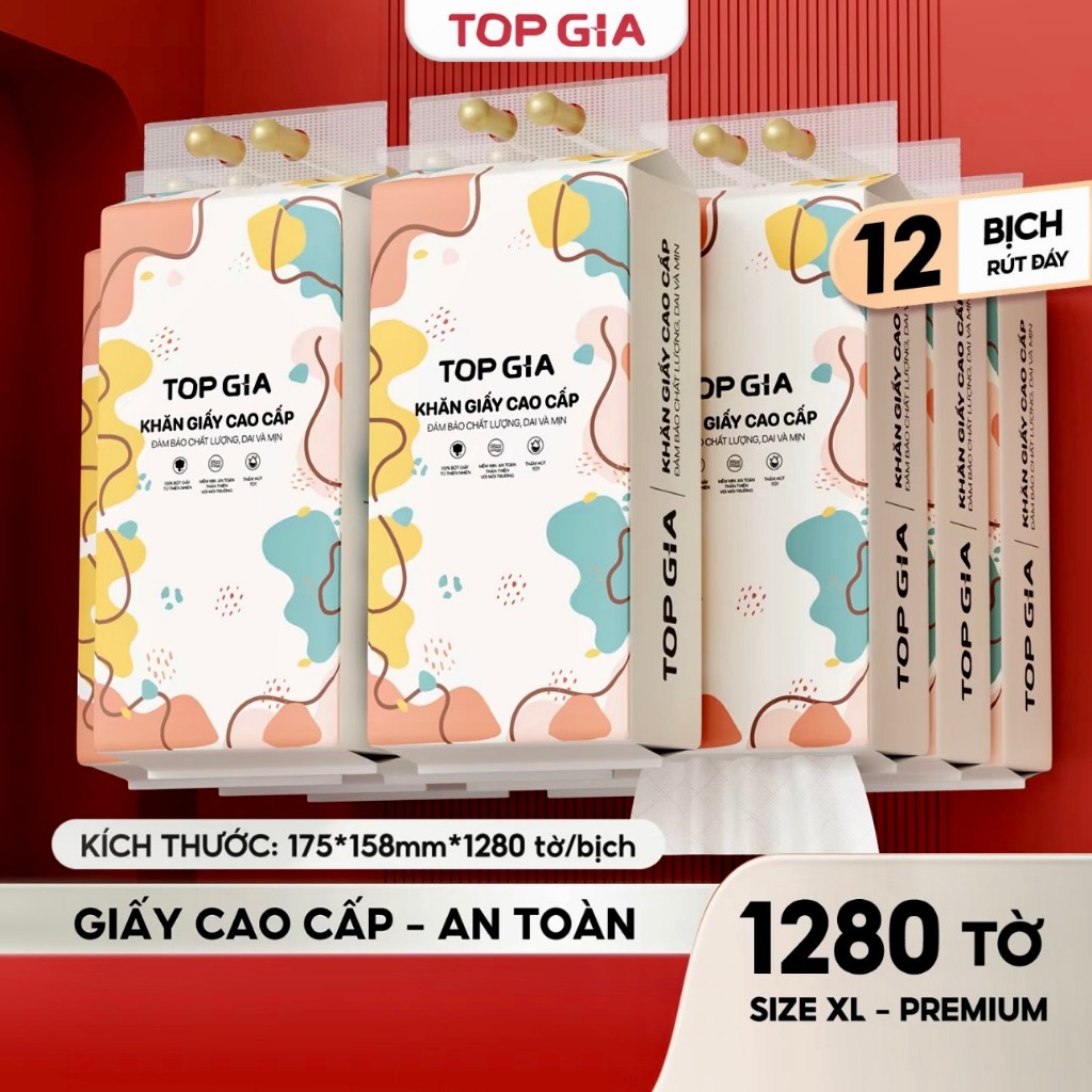 Combo 12 Gói - Khăn Giấy Top Gia Đa Sắc 1280 Tờ 4 Lớp Giấy Rút Treo Tường Chính Hãng | Shopee ...