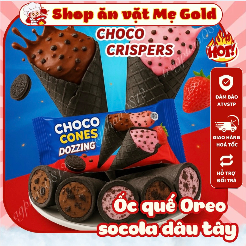 Bánh ốc quế oreo socola dâu tây Choco Cones Weisiel, ốc quế mini (gói ...