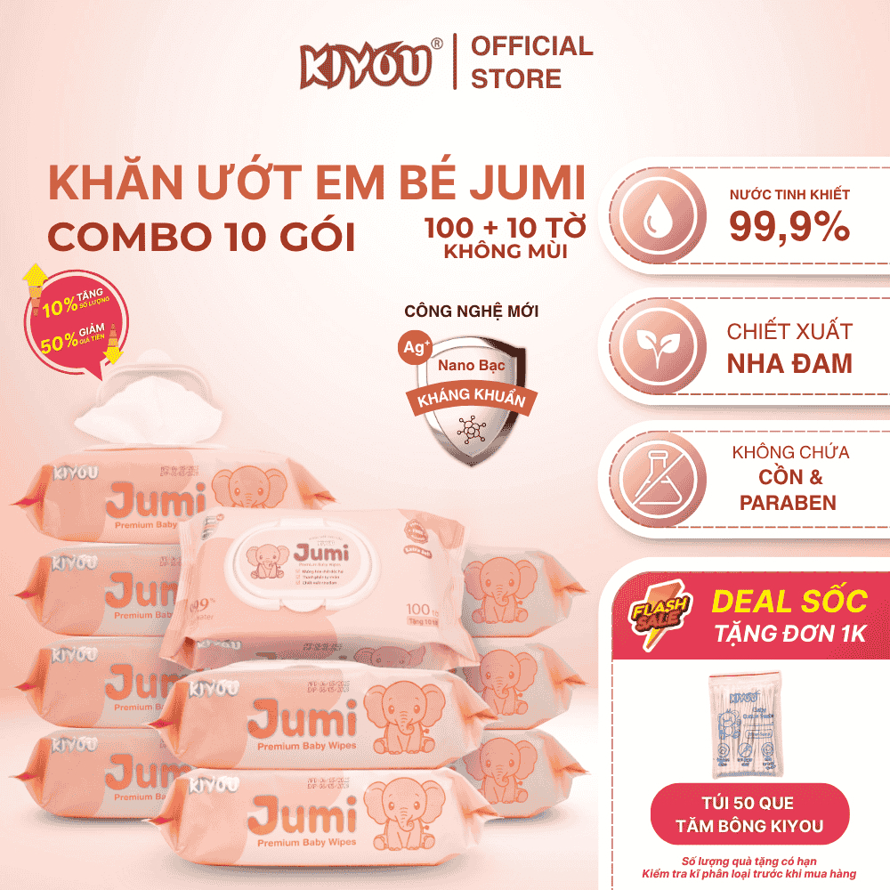 [149K + QUÀ] Thùng 10 Gói 110 Tờ Khăn Giấy Ướt Kiyou Jumi Cao Cấp Chiết ...