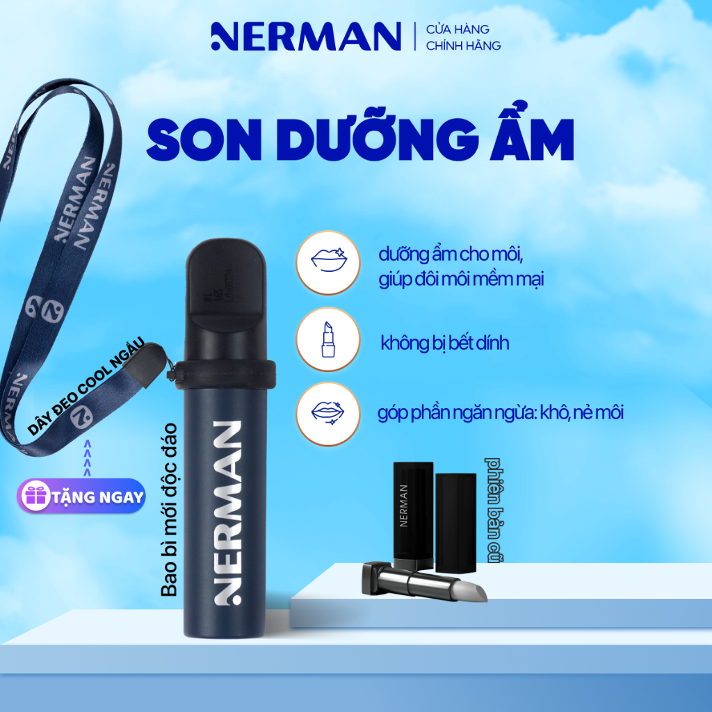 Son dưỡng cho nam Nerman dưỡng ẩm môi, giảm nứt nẻ, không bết dính Men ...