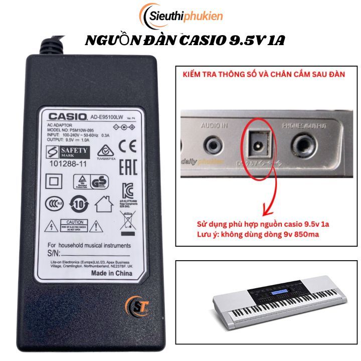 Dây nguồn Đàn Organ Casio Casiotone LK-S250 , adapter nguồn dàn casio ...