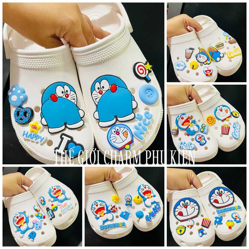 Bộ Charm MÈO MÁY DORAEMON SU DẺO nhiều mẫu cực đẹp sẵn nút gắn dép ...