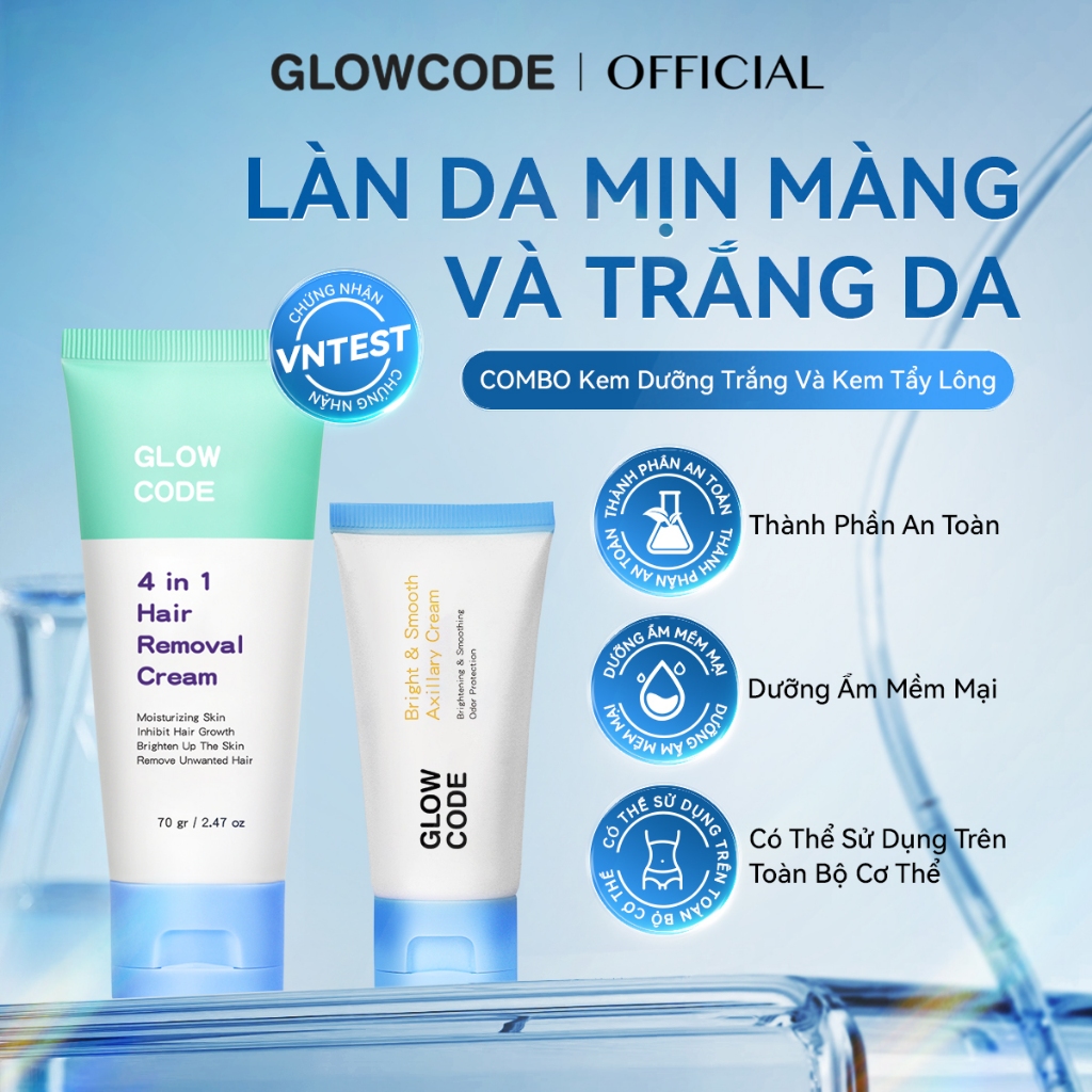 [MUA 2 GIẢM 10%] Combo kem tẩy lông và kem dưỡng trắng Glowcode hỗ trợ ...