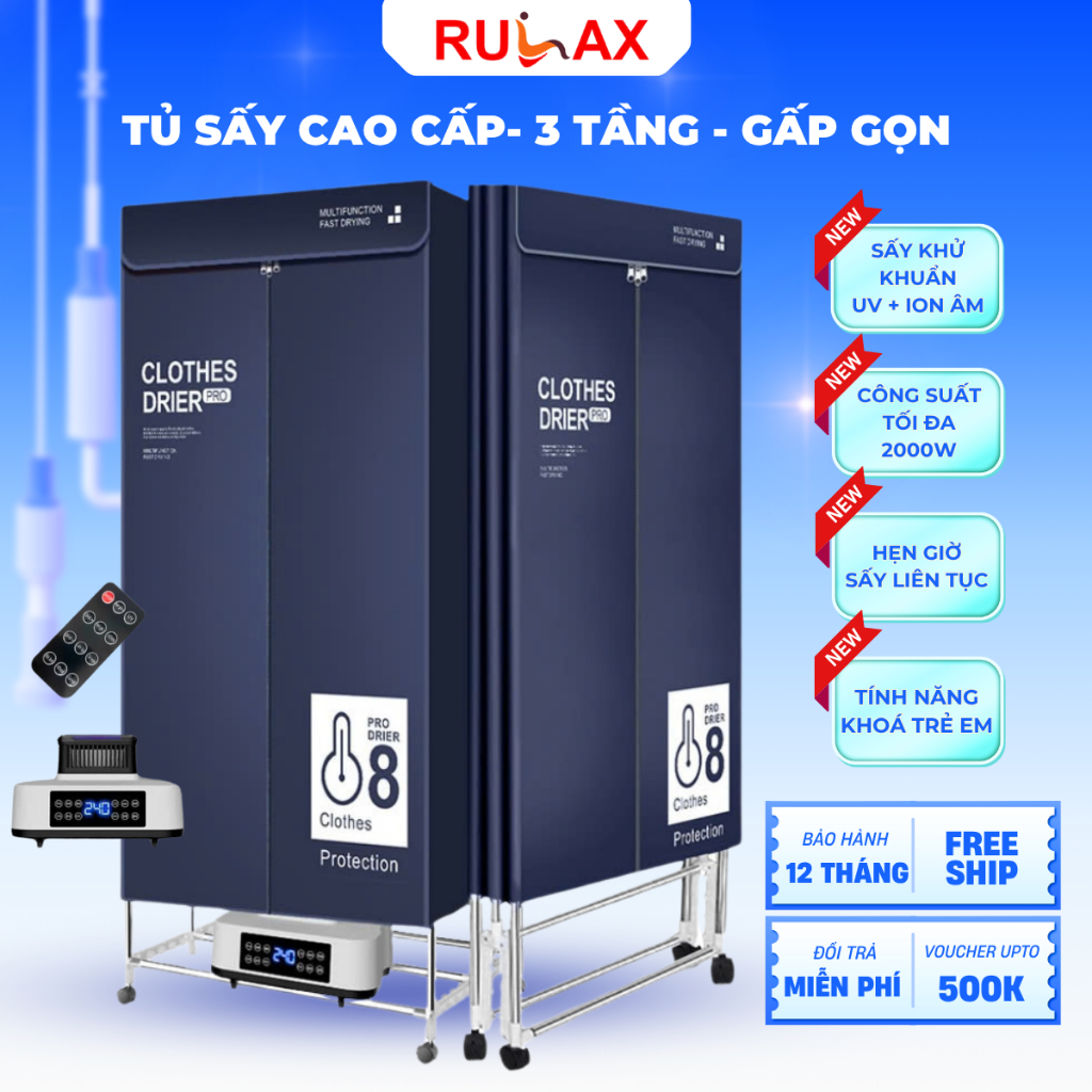 Tủ Sấy Quần Áo RULAX 3 Tầng, Sấy Được 30kg, Có Thể Gấp Gọn Đa Năng, Có ...