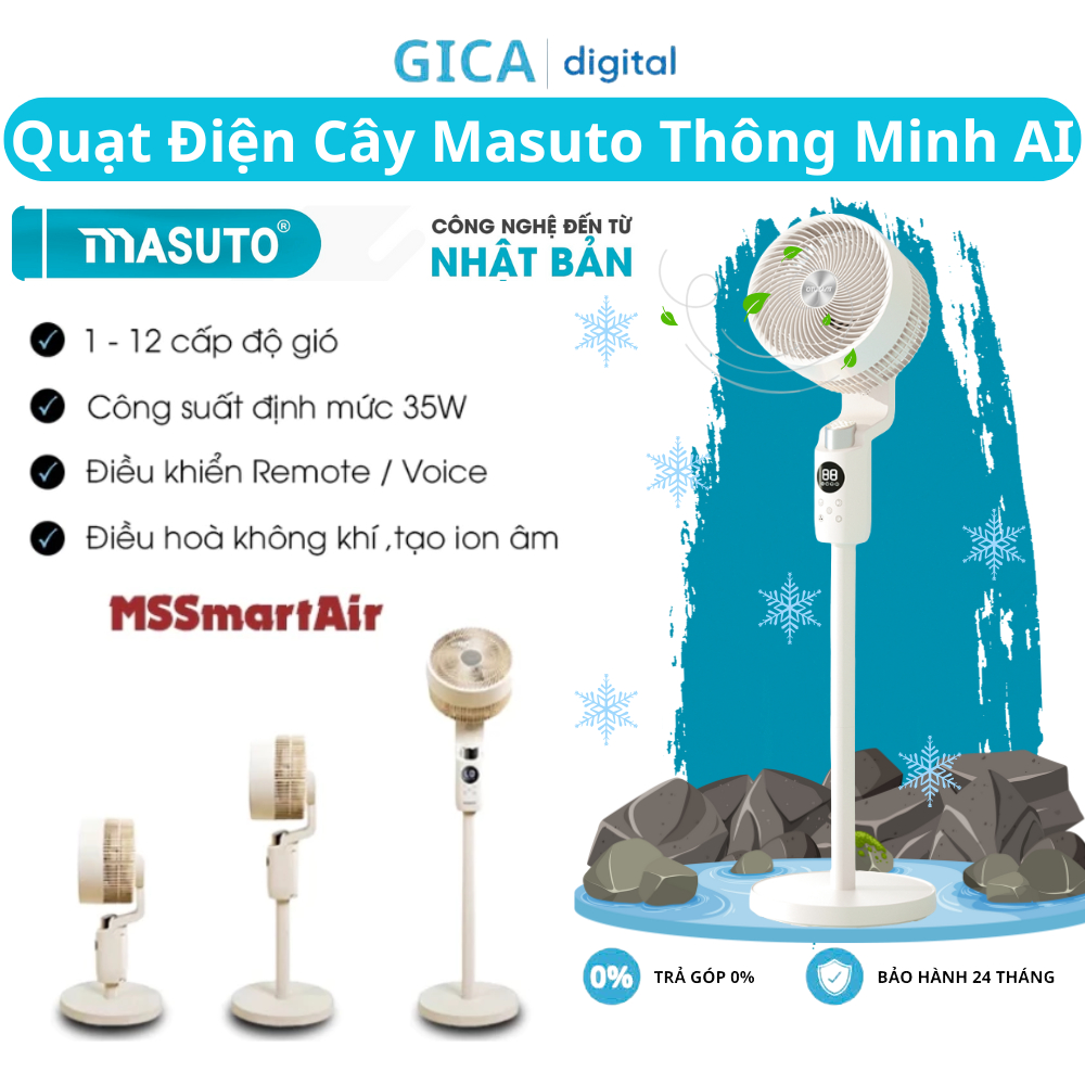 Quạt Điện Cây Masuto AI Điều Khiển Bằng Giọng Nói Tạo Ion Âm Bổ Sung ...