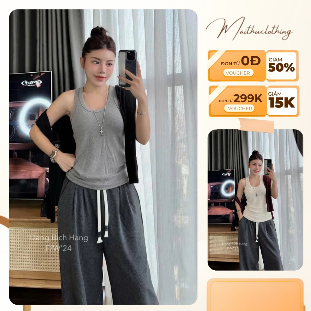 M69 Set áo thu đông nữ, combo áo dài tay kèm áo ba lỗ chất liệu len rib cao cấp | Shopee Việt Nam