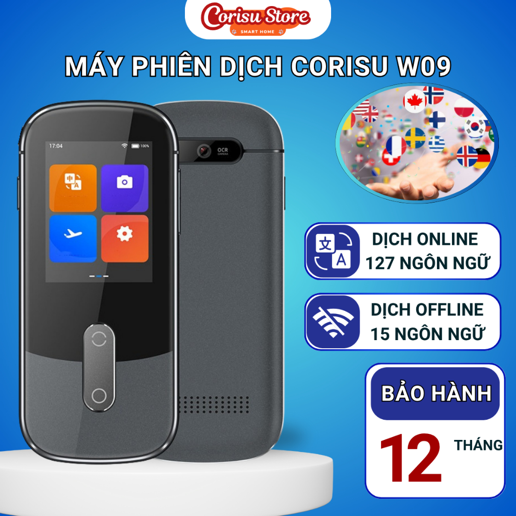 Máy phiên dịch ngôn ngữ CORISU W09 dịch 15 ngôn ngữ không cần mạng, dịch 127 ngôn ngữ, màn hình ...