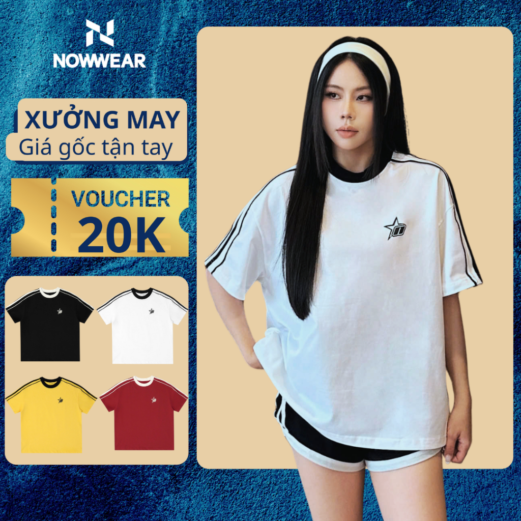 ( Xả Kho ) Áo Thun Boxy phối Sọc Logo Nowwear 280GSM Unisex Local Brand - TS003 Cổ Tròn Menswear ...