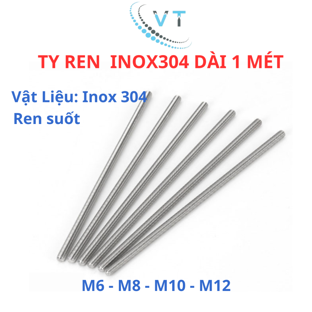 Cây ty ren INOX 304 M6 - M8 - M10 - M12 dài 1 mét | Shopee Việt Nam