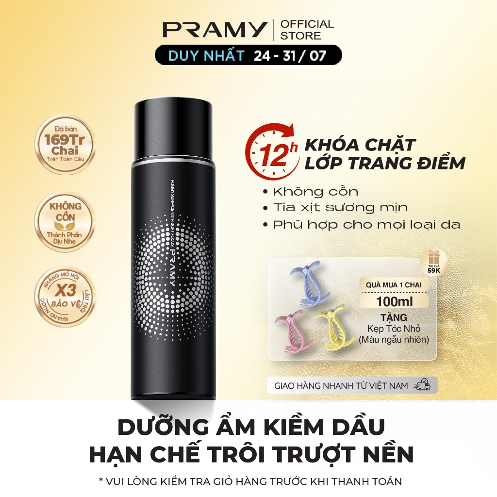 PRAMY Xịt Khóa Lớp Nền Cố Định Lớp Nền Lâu Trôi, Cấp Ấm, Kiềm Dầu Hiệu Quả Dành Cho Da Dầu 100ml ...