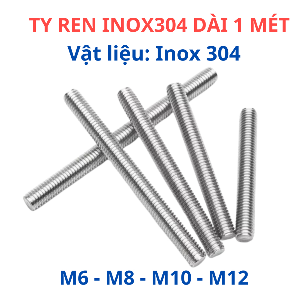 Cây ty ren INOX 304 M6 - M8 - M10 - M12 dài 1 mét | Shopee Việt Nam