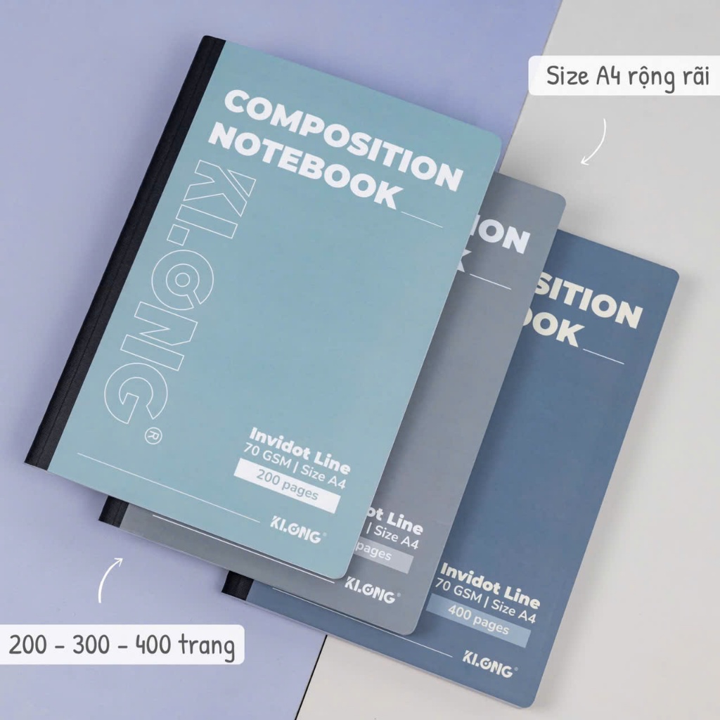 Vở A4 Klong 200,300,400 trang ruột invidot line DL 70/92GSM composition ...