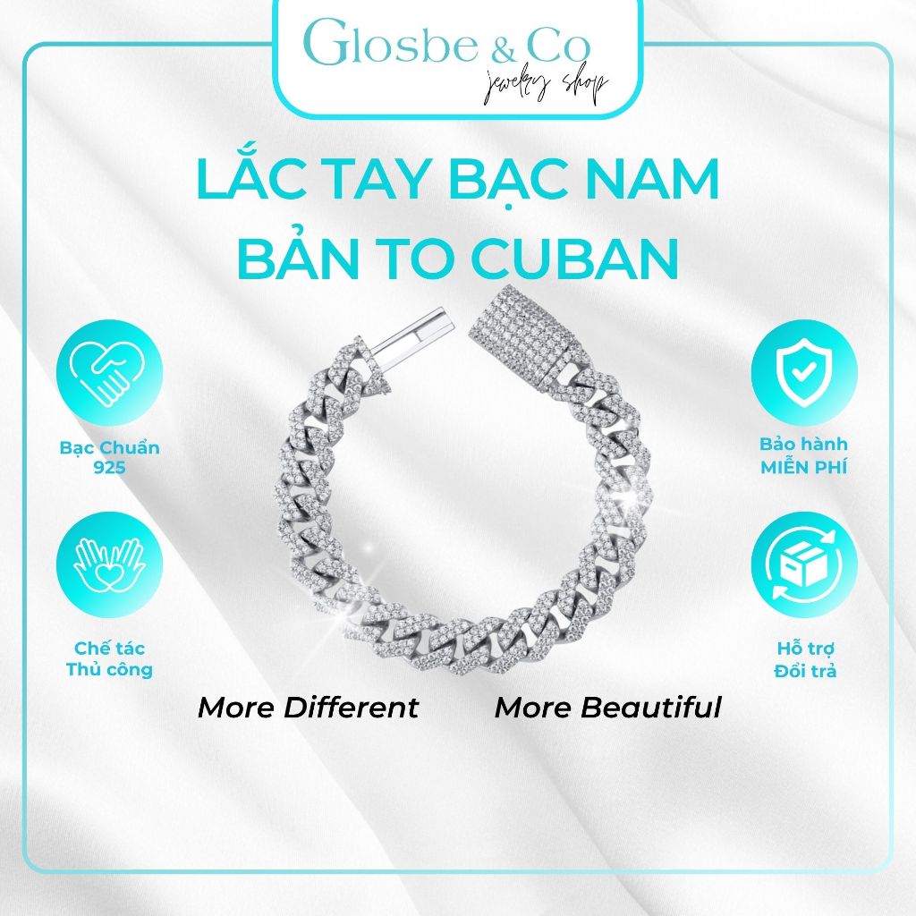 Lắc Tay Bạc Nam Cuban Glosbe & Co Bản To Full Đá Size Lớn - Trang Sức ...