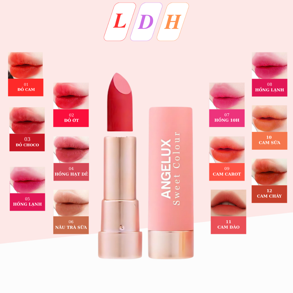 Son sáp ANGELUX SWEET COLOUR 12-CAM CHÁY không chì, mềm mịn môi, che ...