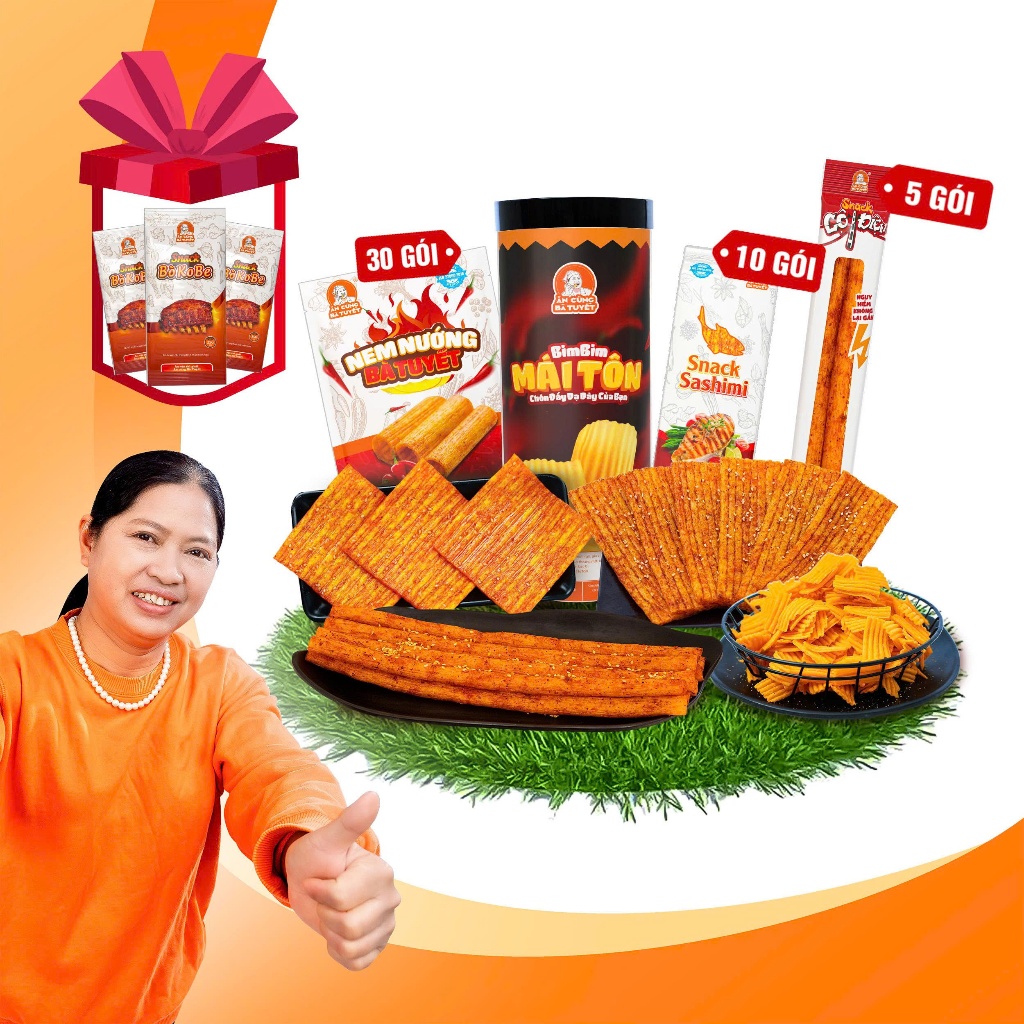 Combo NHẤTT THỐNGG: Gồm 30 gói snack nem nướng bà Tuyết + 1 hũ bimbim ...