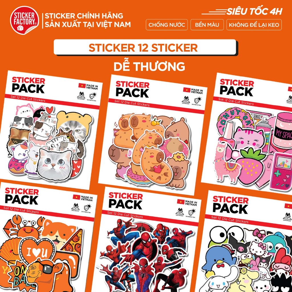 Set 12 stickers DỄ THƯƠNG HOẠT HÌNH TRUYỆN TRANH nhiều mẫu - Bộ 12 hình ...