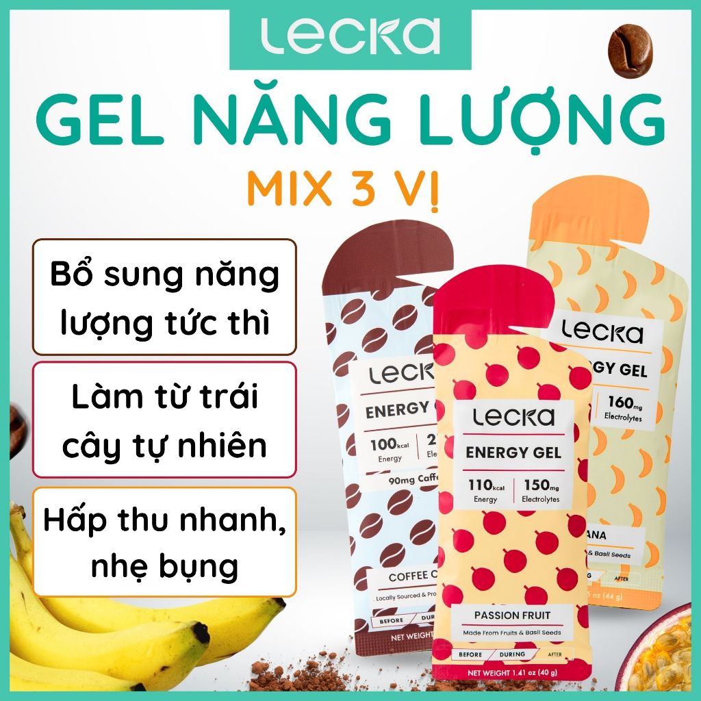 Gel năng lượng Lecka mix 3 vị dành cho chạy bộ, đạp xe, bơi lội, leo ...