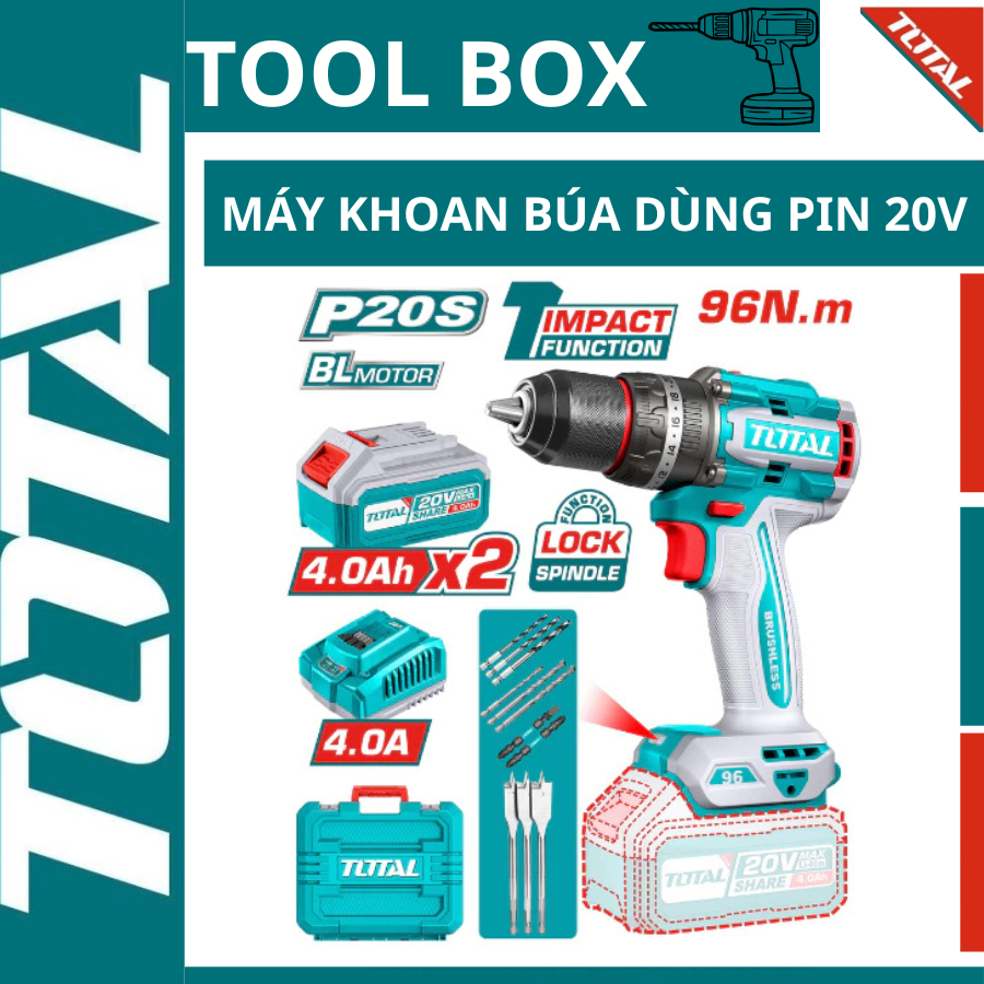 Máy Khoan Búa Pin TOTAL TIDLI20968 20V Lực Siết ĐỈNH CAO 96Nm Không ...