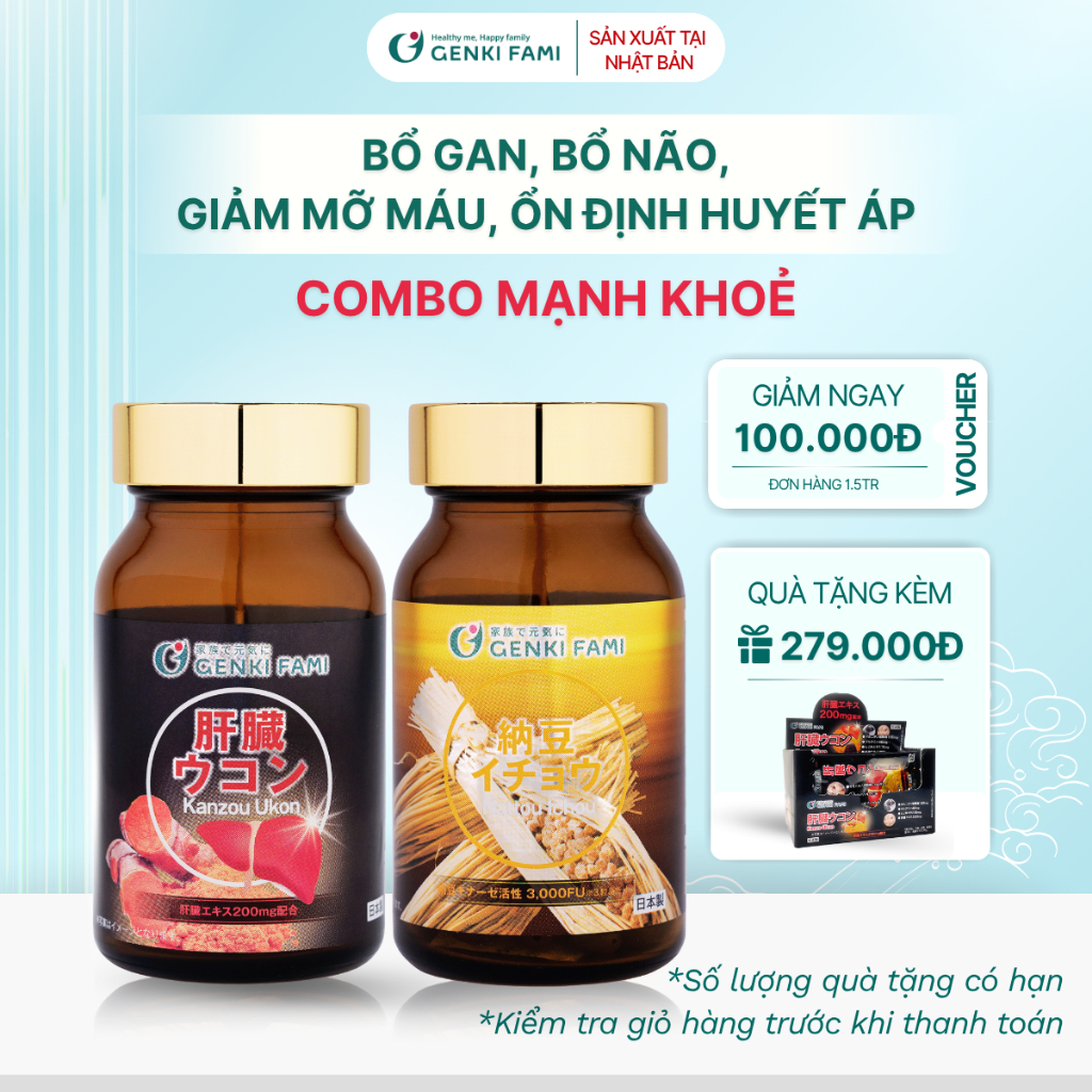 Combo Phòng Ngừa Đột Quỵ Natto Ichou, Bổ Gan Kanzo Ukon, Genki Fami ...