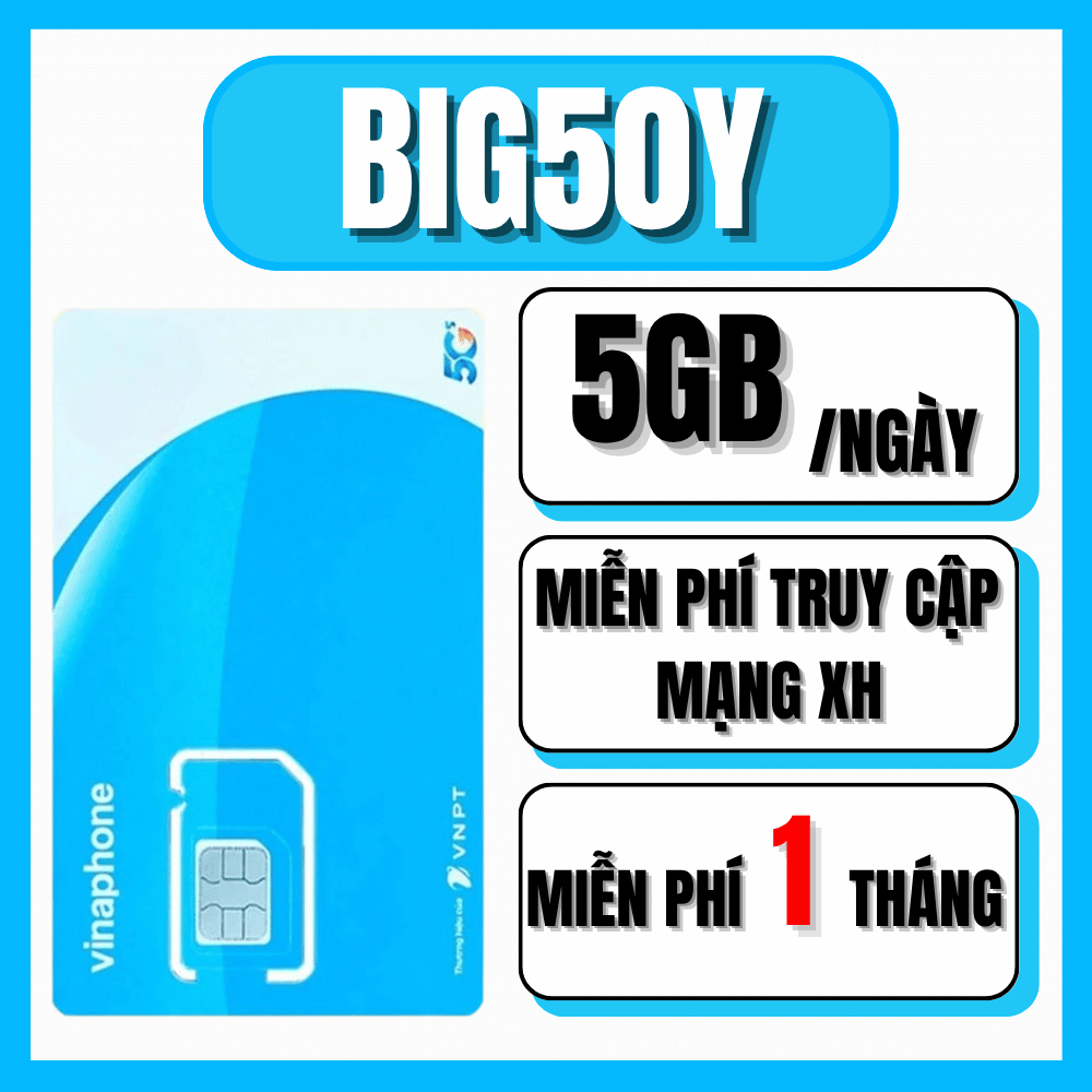 50K 1 THÁNG CÓ 5GB/ngày - Sim 5G Vinaphone BIG50Y / TD49 / D159V Miễn phí 1 Tháng Vào Mạng Dùng ...