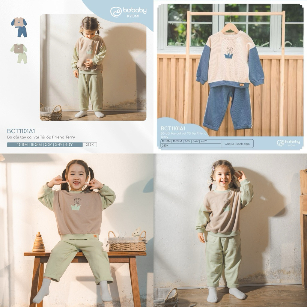 BUBABY Bộ quần áo dài tay cài vai cho bé trai bé gái hãng Bu baby ...