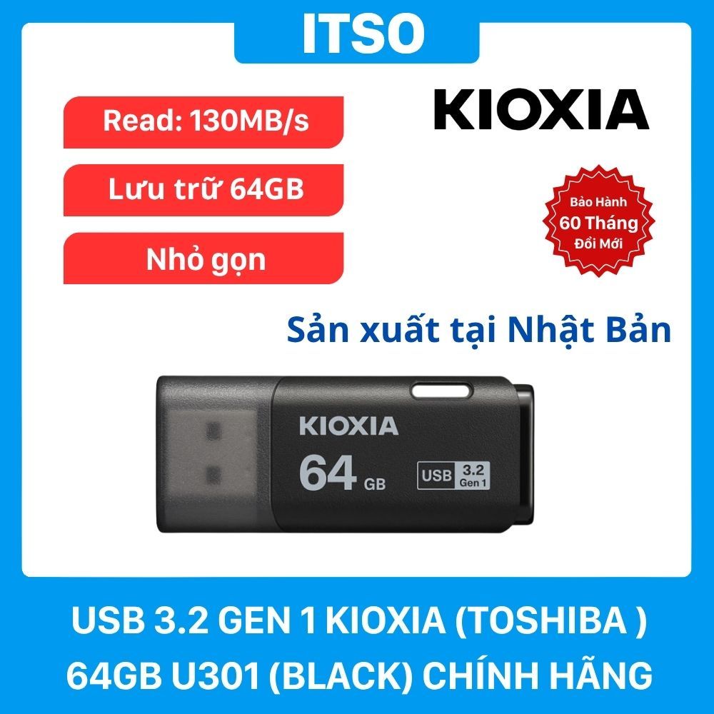 USB 64GB Kioxia U301 (Toshiba) 3.2 Gen 1 chính hãng | Shopee Việt Nam