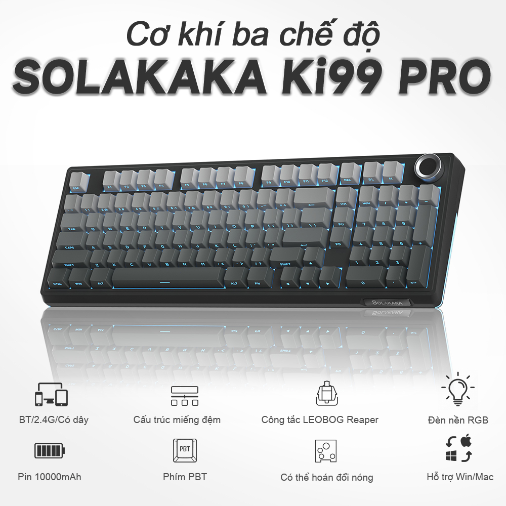 Bàn Phím Cơ SOLAKAKA Ki99 PRO - 99 Phím 3 Chế Độ (Dây/Bluetooth/2.4G ...