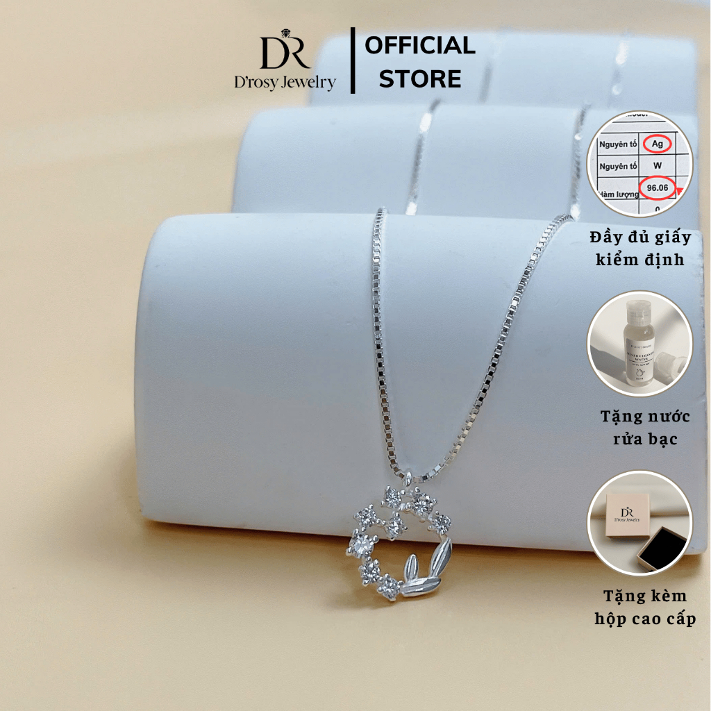 [TẶNG NƯỚC RỬA BẠC] Dây chuyền bạc nữ S925 D’ROSY kiểu dáng mặt trăng lá nguyệt quế gắn đá cao ...