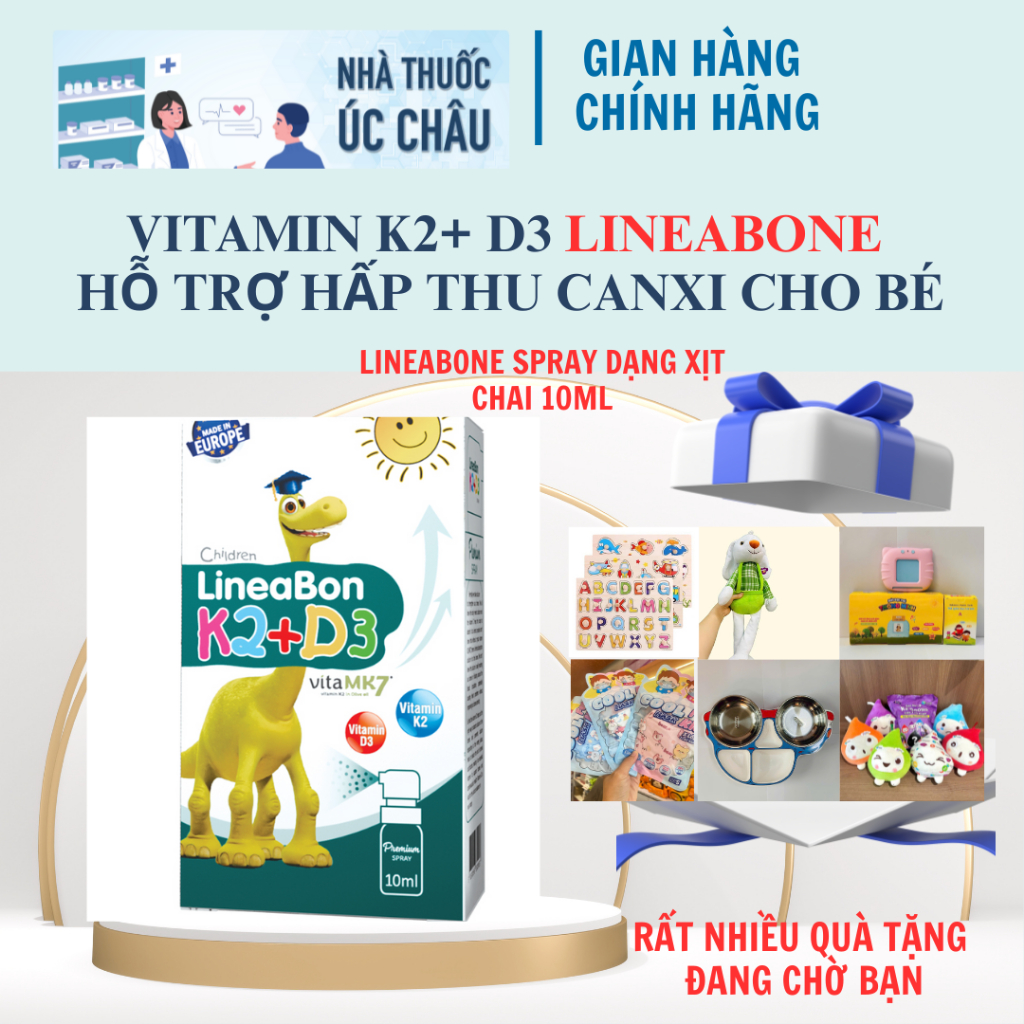 Lineabon D3 K2 Dạng Xịt Tiện Lợi - Hỗ Trợ Hấp Thu Canxi Cho Trẻ, QUÀ TỰ ...