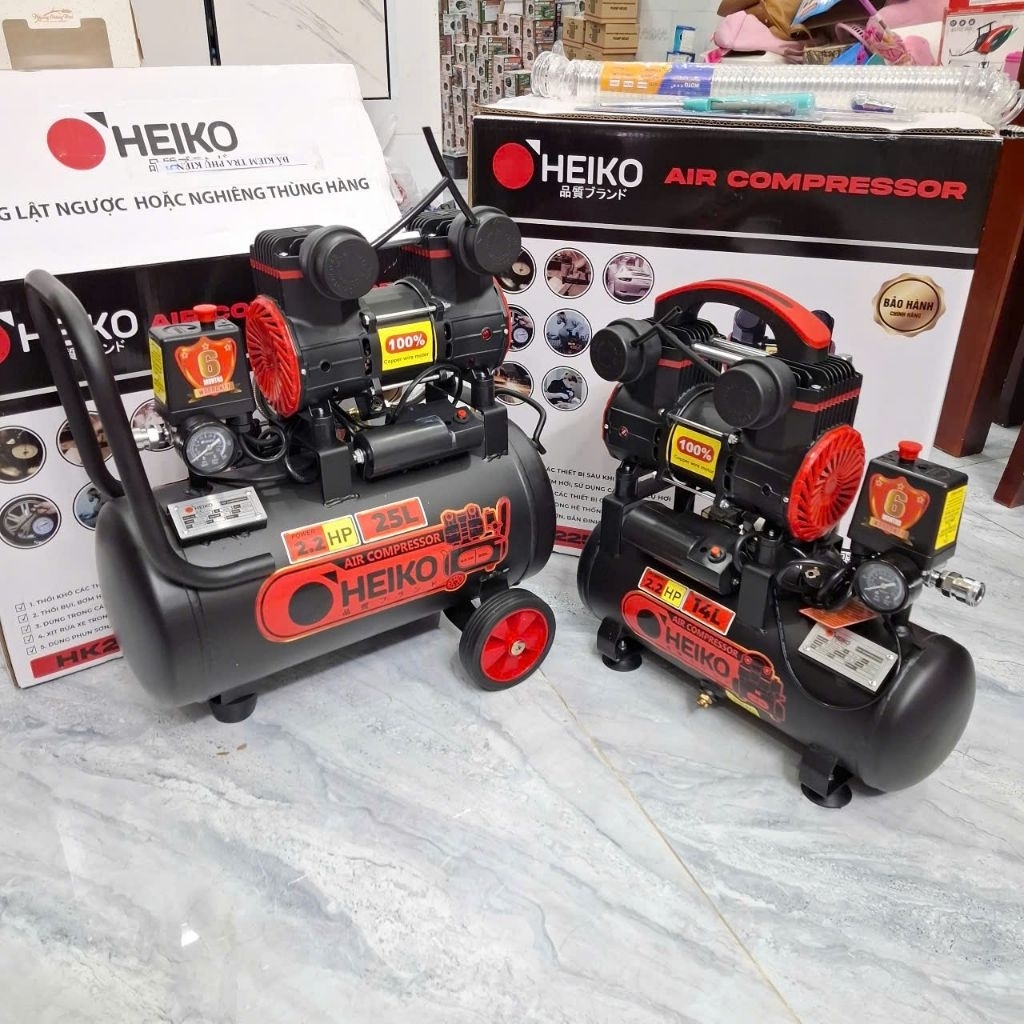 Máy nén khí Heiko 25 lít 2.2hp và 14 lít 2.2hp , dây đồng lên hơi nhanh | Shopee Việt Nam