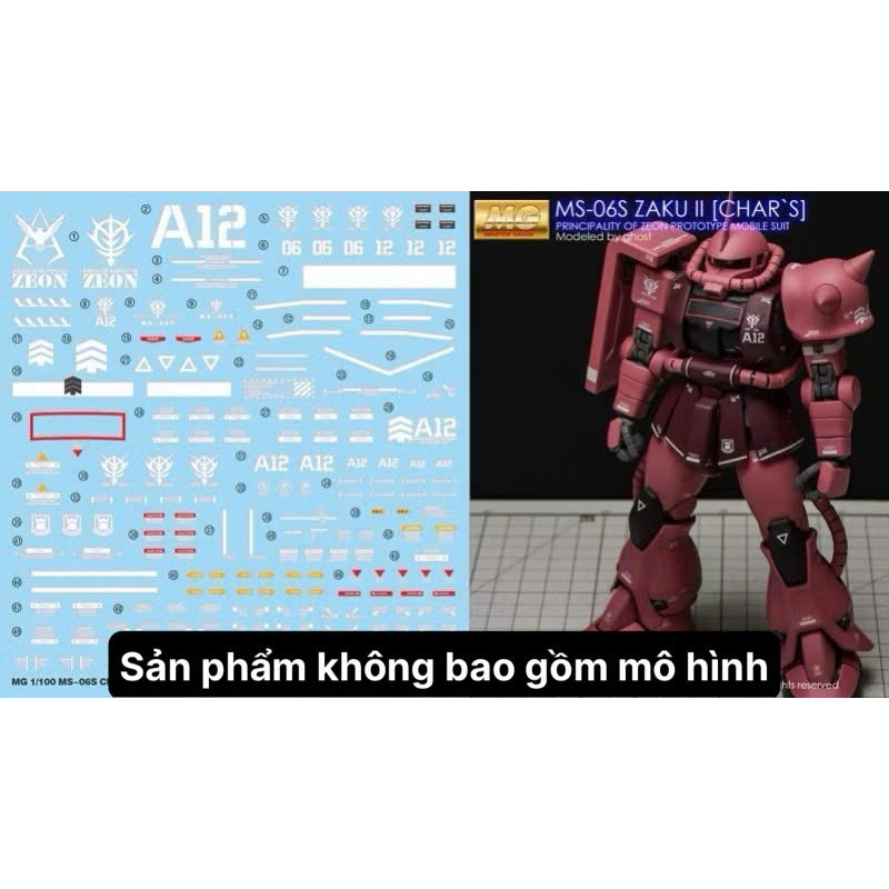 [Ghost/G-rework] Decal/Đề can nước mô hình MG 1/100 Char's Zaku II 2.0 ...