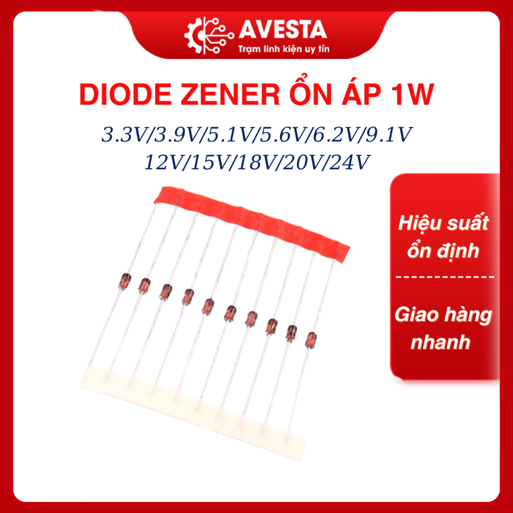 Diode zener ổn áp 3.3V/3.9V/5.1V/5.6V/6.2V/9.1V/12V/15V/18V/20V/24V 1W ...
