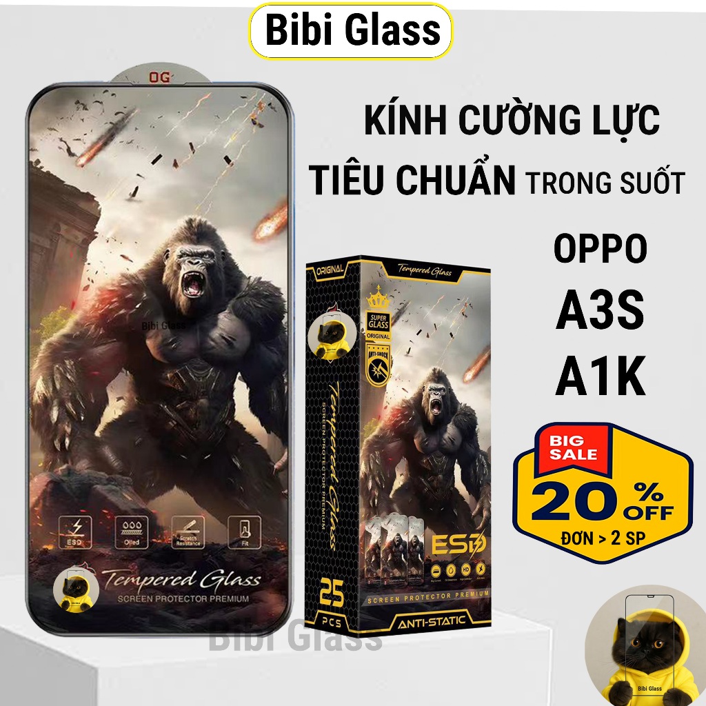 Kính cường lực Oppo A3S / A1K cao cấp full màn trong suốt bảo vệ màn ...
