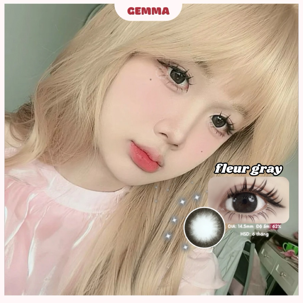 Kính áp tròng Hàn Quốc Gemma màu xám đen Fleur Gray 14.5mm (Full 0-6 độ ...