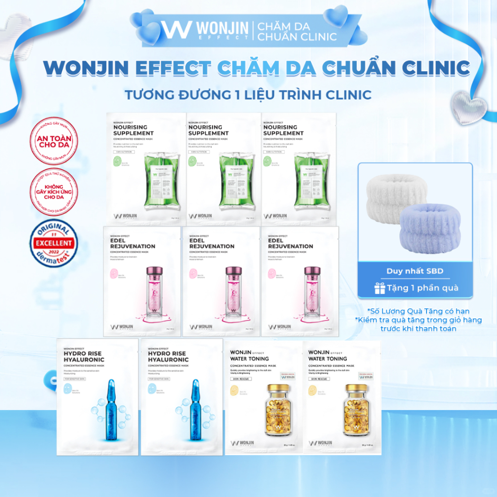 [25.9 - Tặng Băng Đô Cổ Tay] Combo 10 Mặt Nạ Chăm Da Chuẩn Clinic MIX WonJin Effect 30g x10 [B1 ...