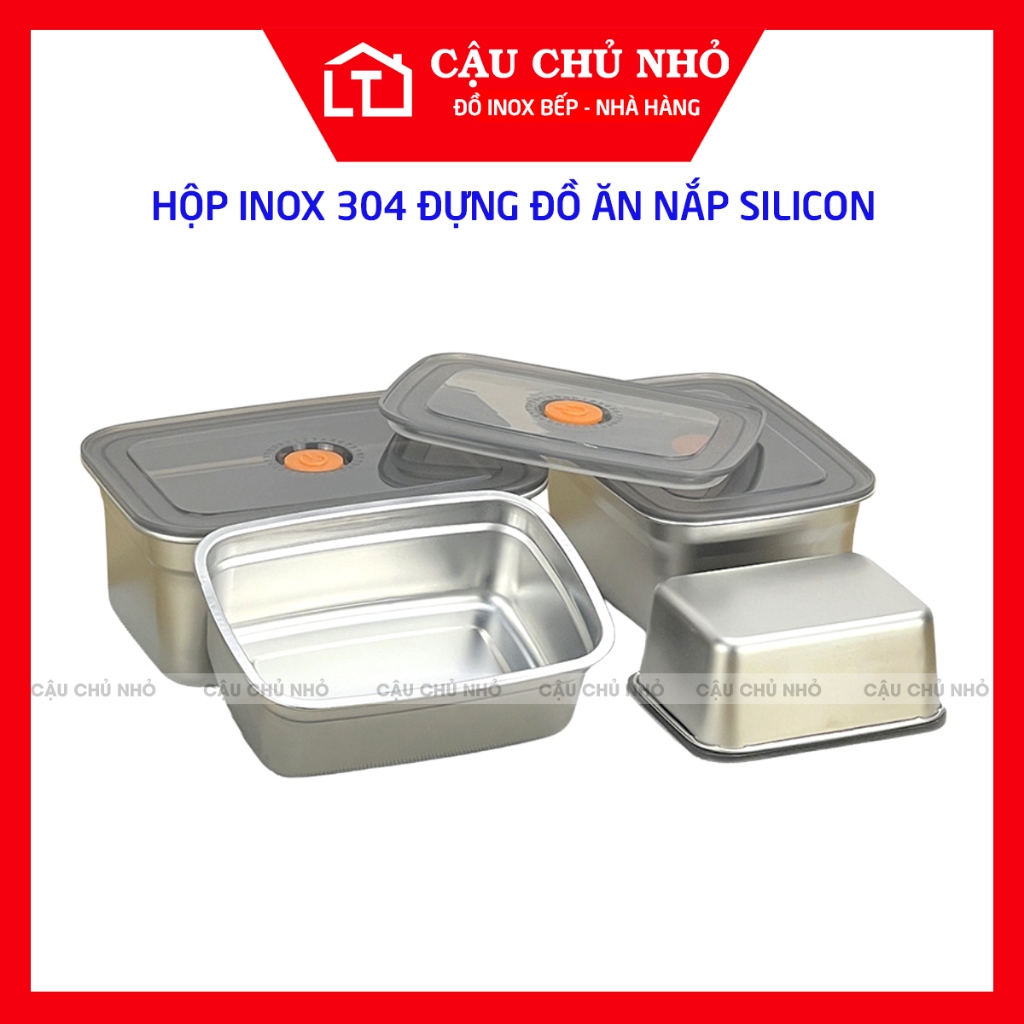 hộp inox 304 đựng thức ăn, nắp đậy silicon, khay inox, hộp inox nắp ...