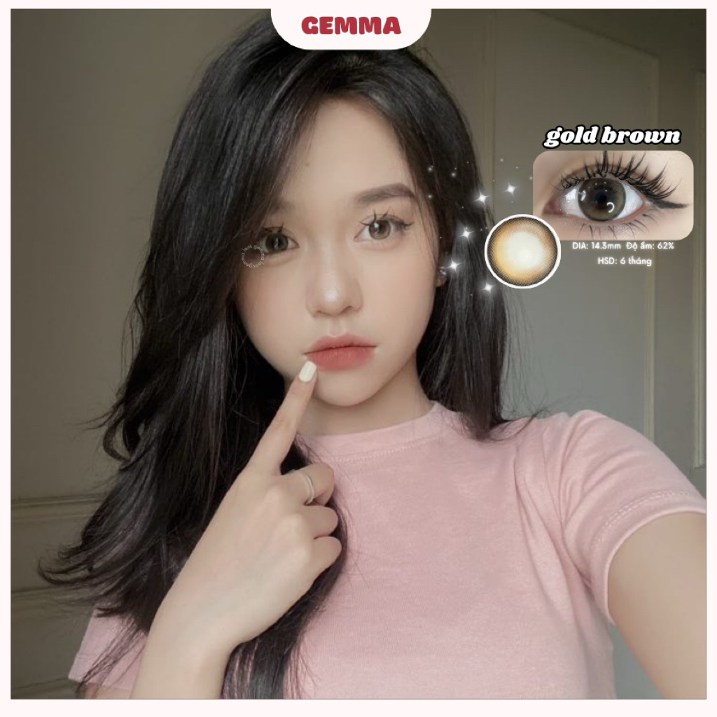 Kính áp tròng Hàn Quốc Gemma màu nâu Gold Brown 14.3mm (Full 0-6 độ ...