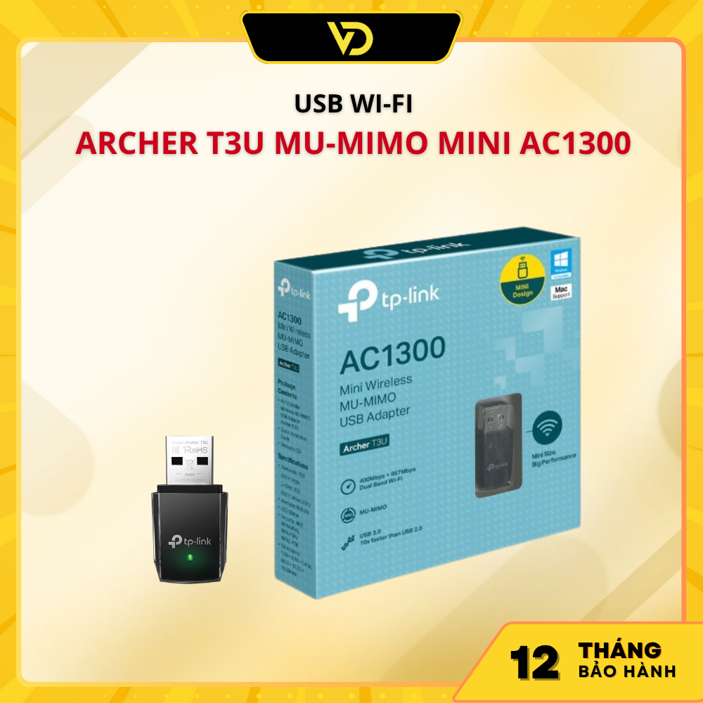 USB thu Wifi TP-Link Archer T3U MU-MIMO Mini AC1300 hỗ trợ thu wifi cho ...
