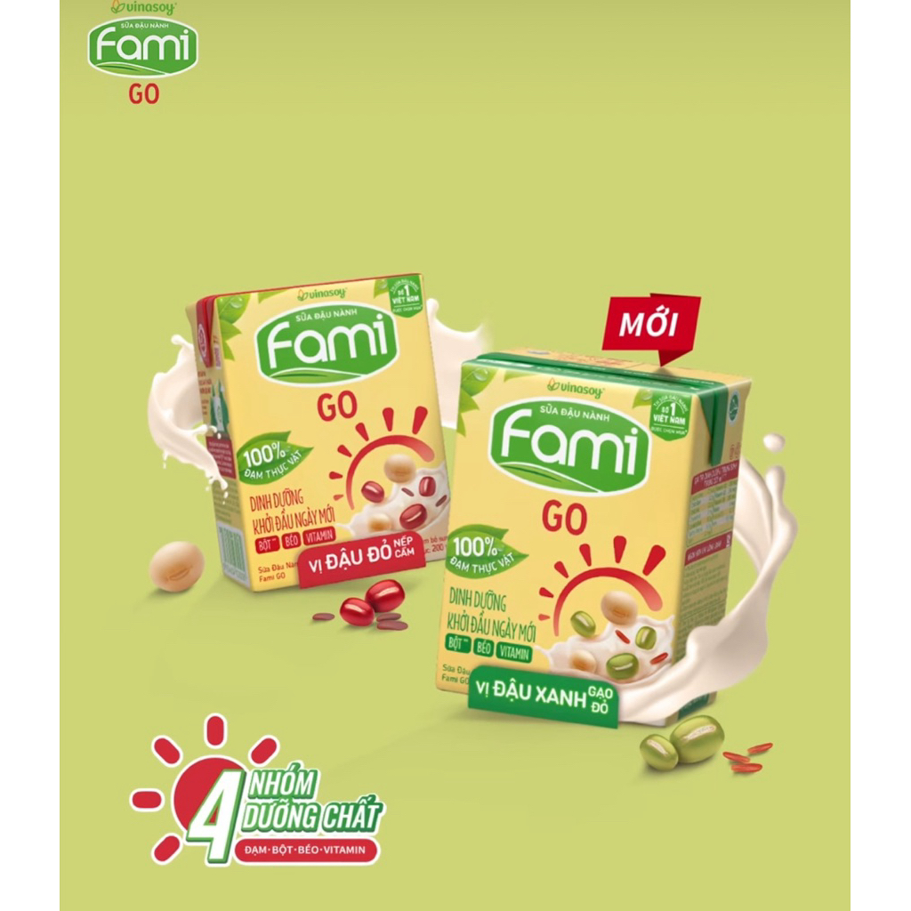 Sữa đậu nành Fami Go phiên bản đặc biệt mix 2 vị đậu đỏ nếp cẩm và đậu xanh gạo đỏ. Hộp 200ml ...