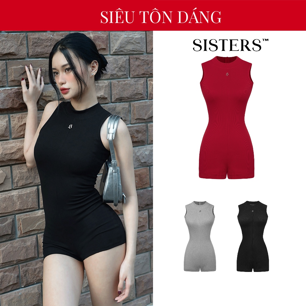 Bodysuit nữ sát nách cổ cao SISTERS màu đen, xám, đỏ thun gân co giãn ...
