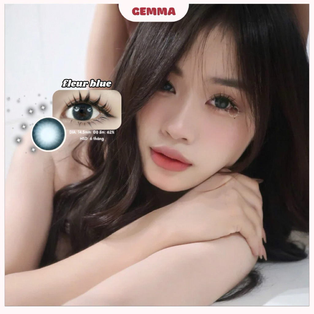 Kính áp tròng Hàn Quốc GEMMA màu Fleur Blue 14.5mm (Full 0-6 độ) (Ảnh ...