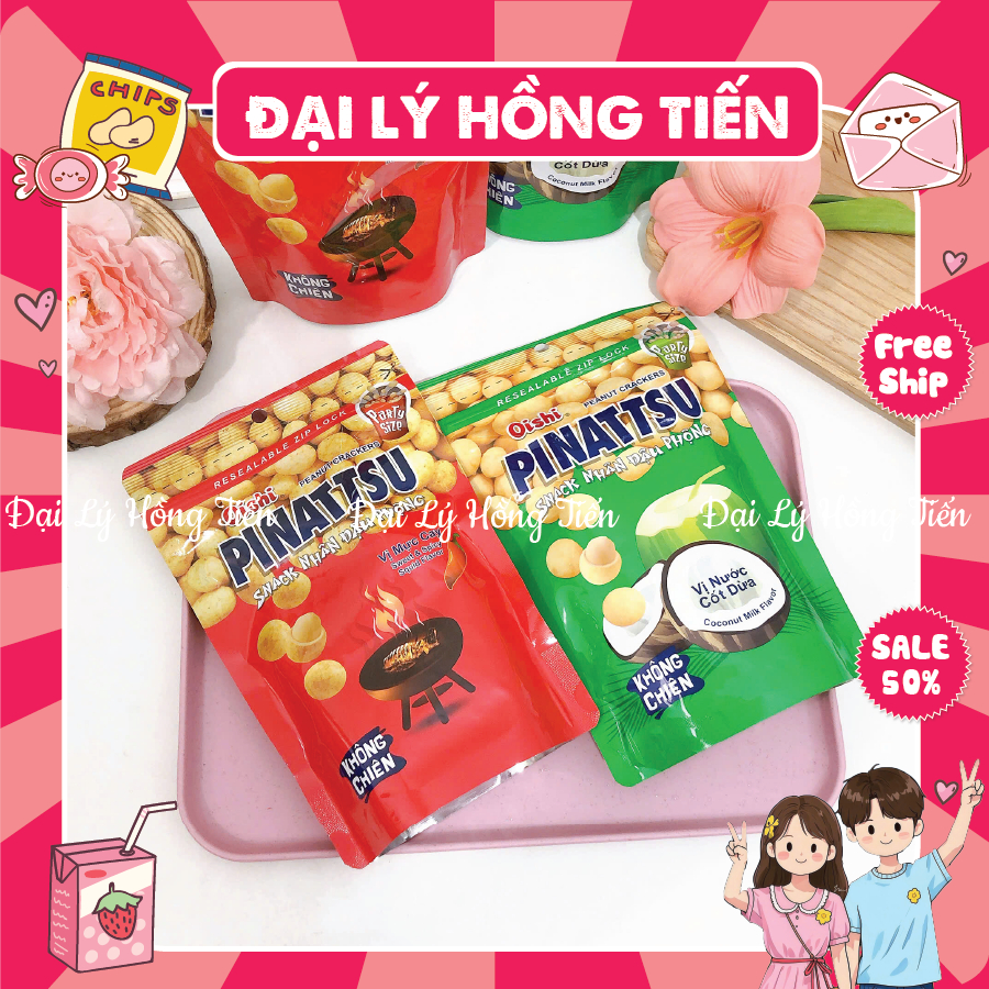 Snack đậu phộng Pinattsu Oishi vị Đậu Phộng, Mực Cay, Hải sản Siêu cay ...