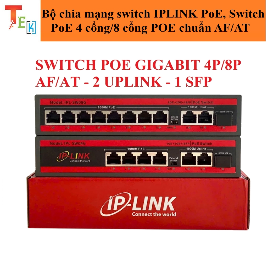 Bộ chia mạng switch IPLINK PoE, Switch PoE 4 cổng/8 cổng POE chuẩn AF ...