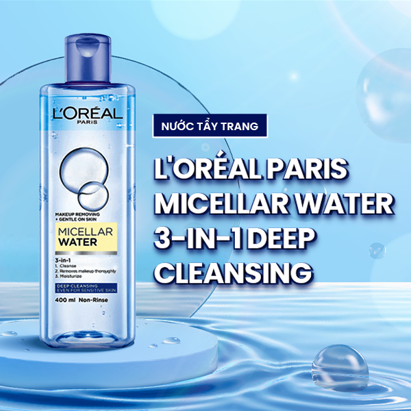Nước tẩy trang L'Oréal Paris Micellar Water 3-in-1 Deep Cleansing 400ml + 2 Miếng Mặt Nạ CONANG ...